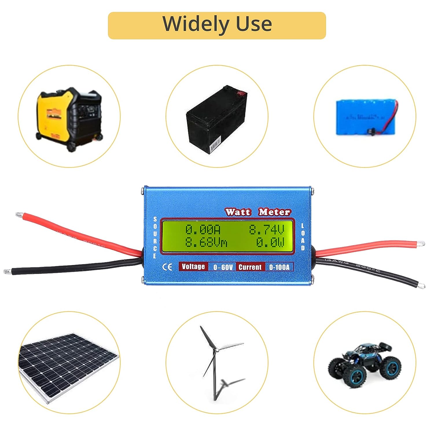 DC 0-60V 100A Battery Analyzer: Volt & Watt Meter For Solar, RC Hobby ...